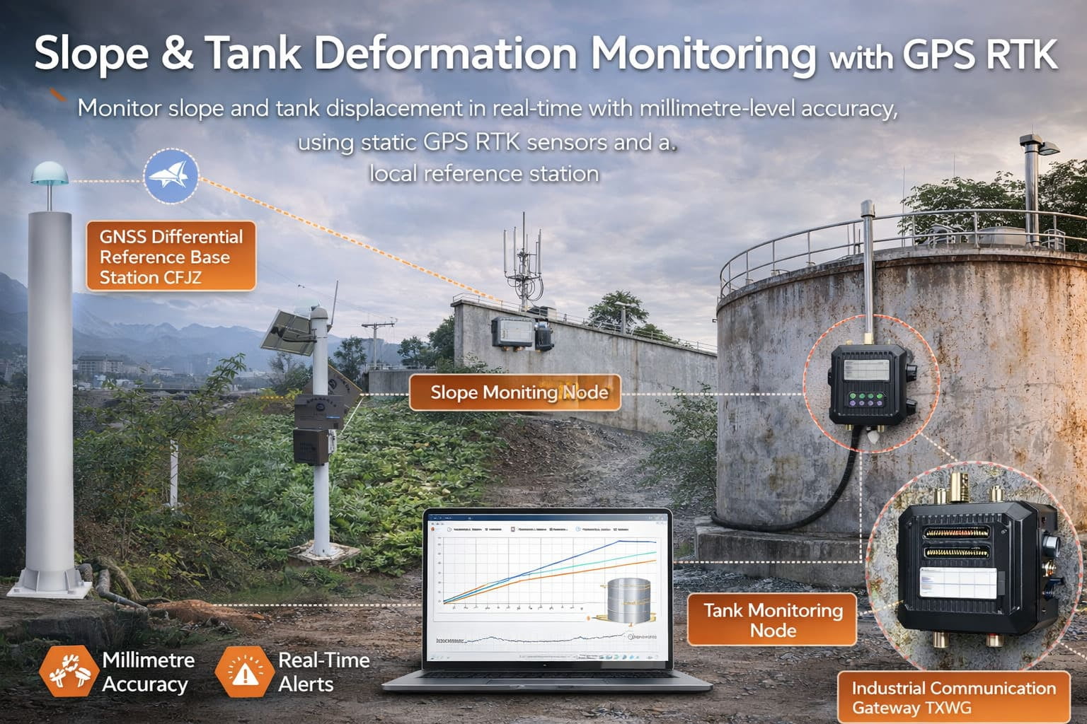 Slope & Tank Deformation Monitoring with GPS RTK | GridRTLS