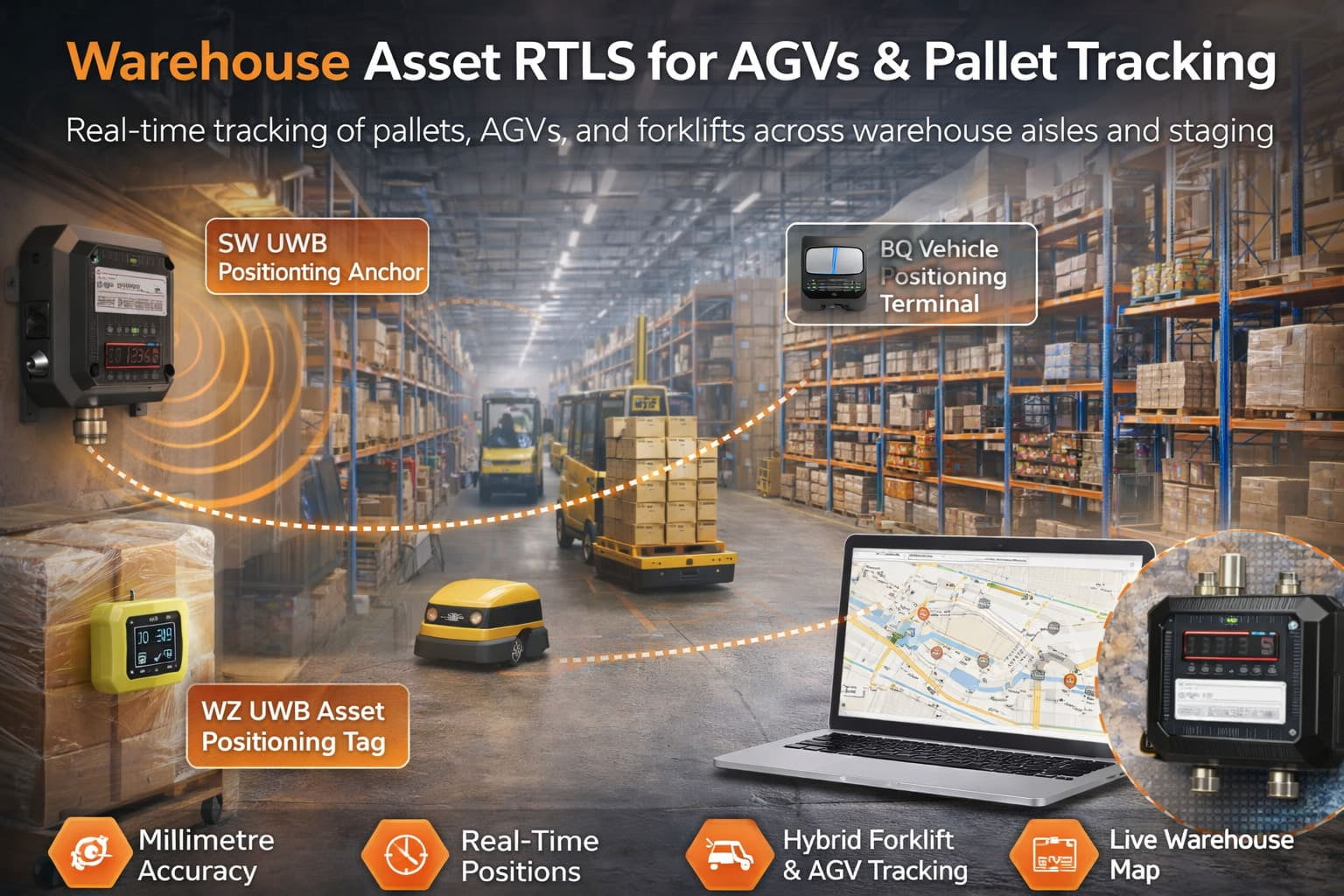 Warehouse Asset RTLS for AGVs & Pallets | UWB Warehouse Tracking | GridRTLS